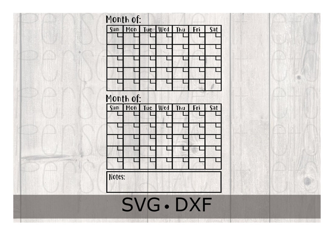2 Blank Calendars With Notes Box Svg File Month of Svg - Etsy