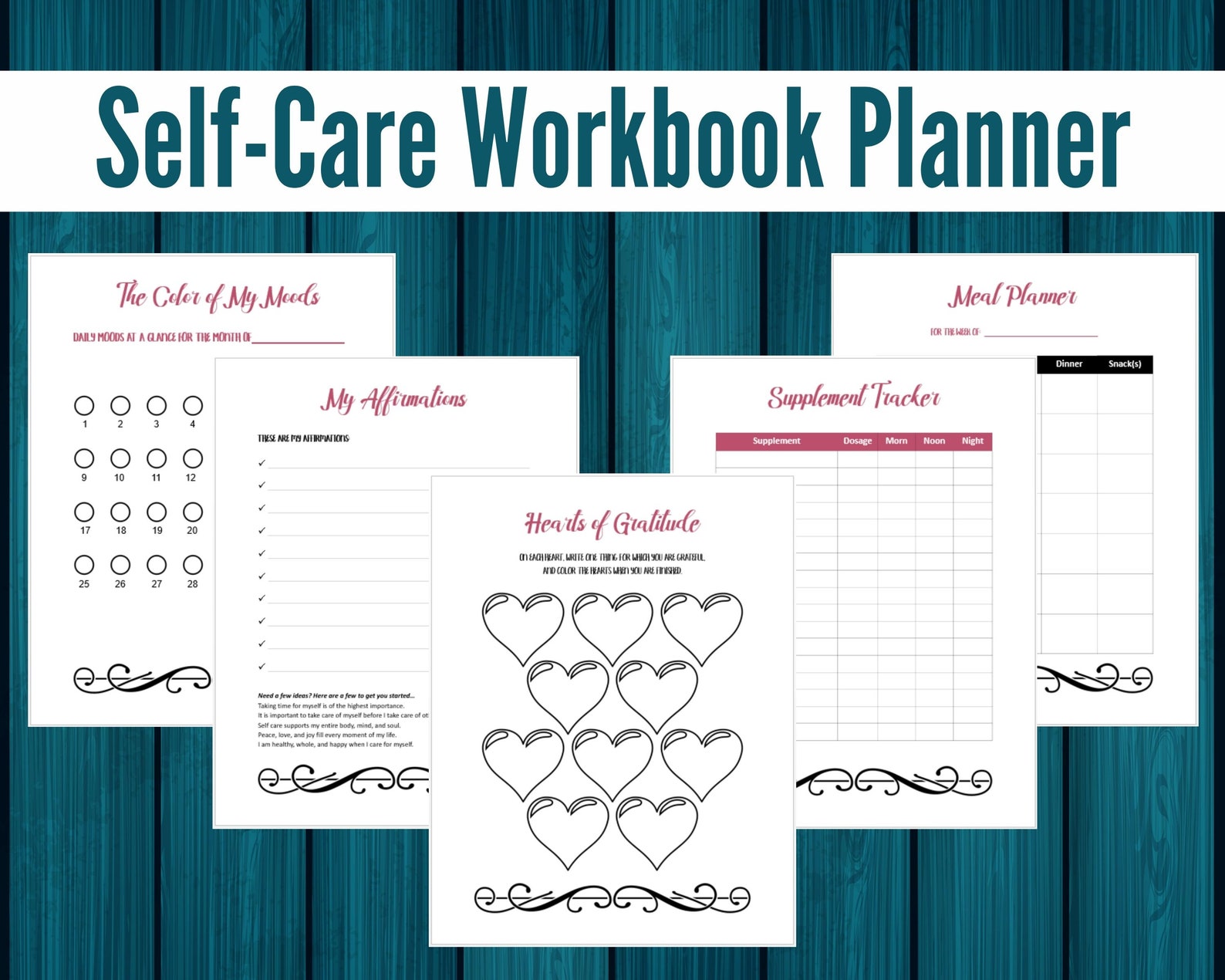 Self-care Workbook Planner, Printable PDF 8.5x11 Letter-size 48 Pages ...