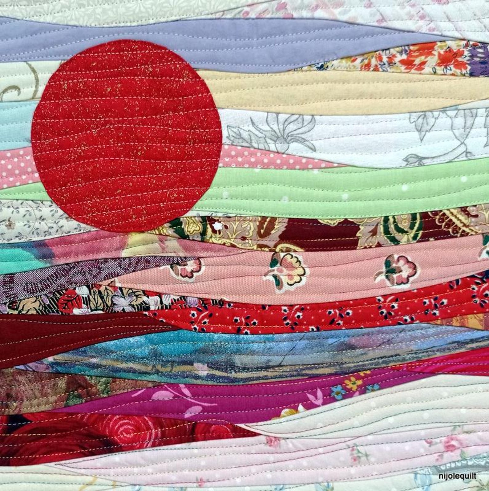 Fabric Wall Art, Wave Landscape Quilt, Wall Hanging Quilt, Landscape Art Quilt, Modern Fabric ...