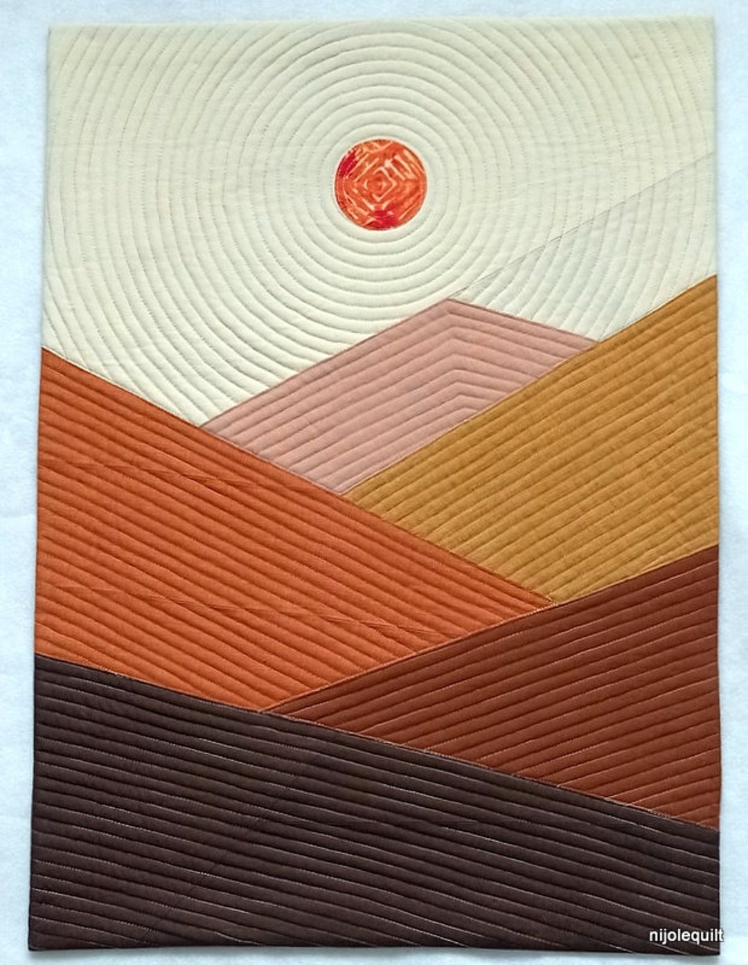 Geometric Wall Hanging Quilt, Modern Landscape Handmade Quilt, Abstract ...