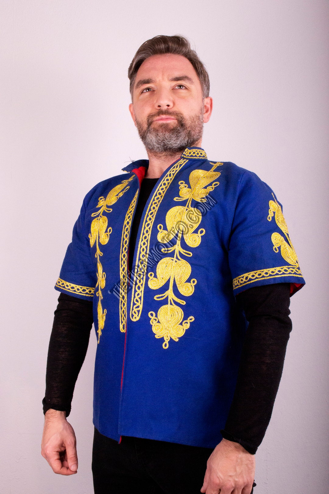 Blue Embroidered Velvet Ottoman Vest Green A25344 - Etsy