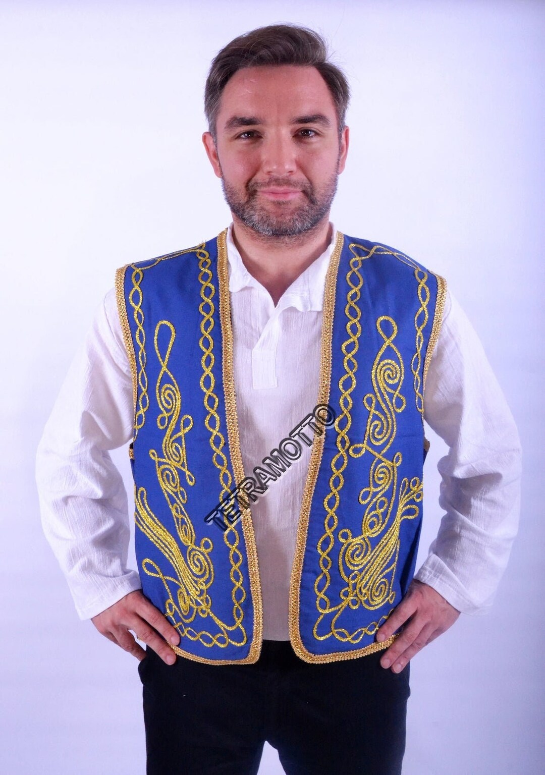 Blue Embroidered Turkish Ottoman Vest, Waist, Waistcoat, Hand Made ...