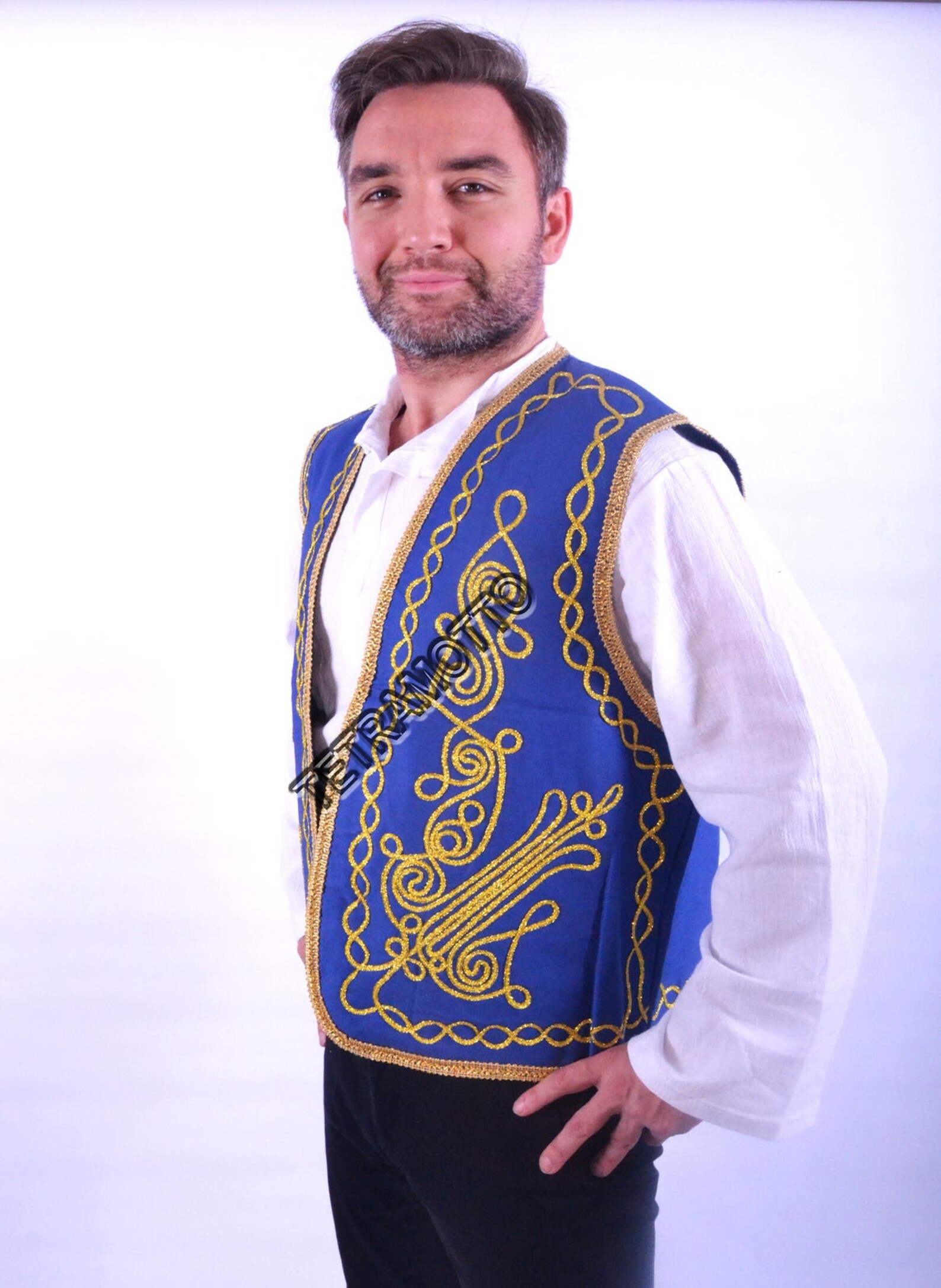 Blue Embroidered Turkish Ottoman Vest Waist Waistcoat Hand - Etsy