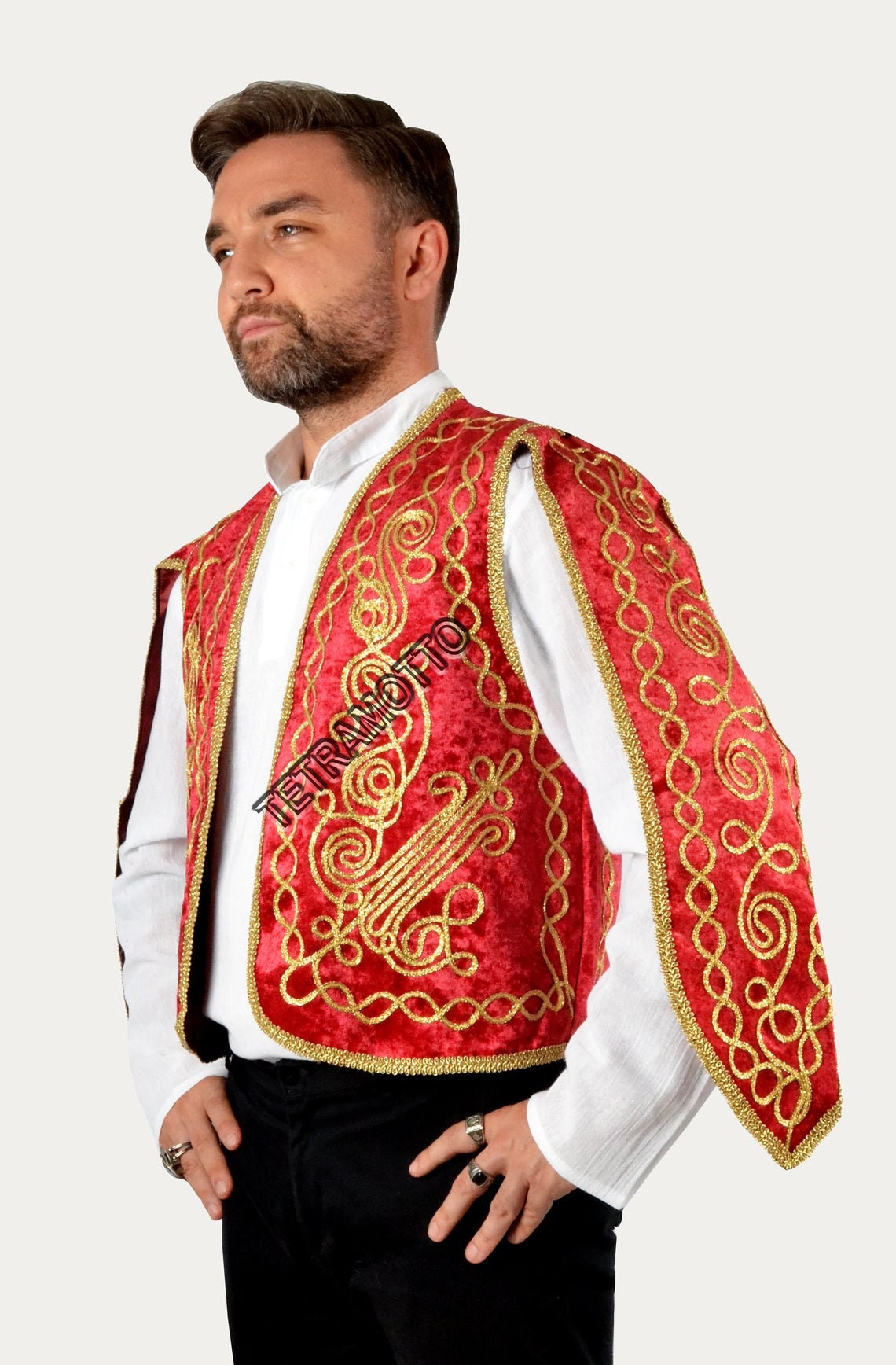 Red Velvet Embroidered Vest Exotic Costume Sleeved Vest | Etsy