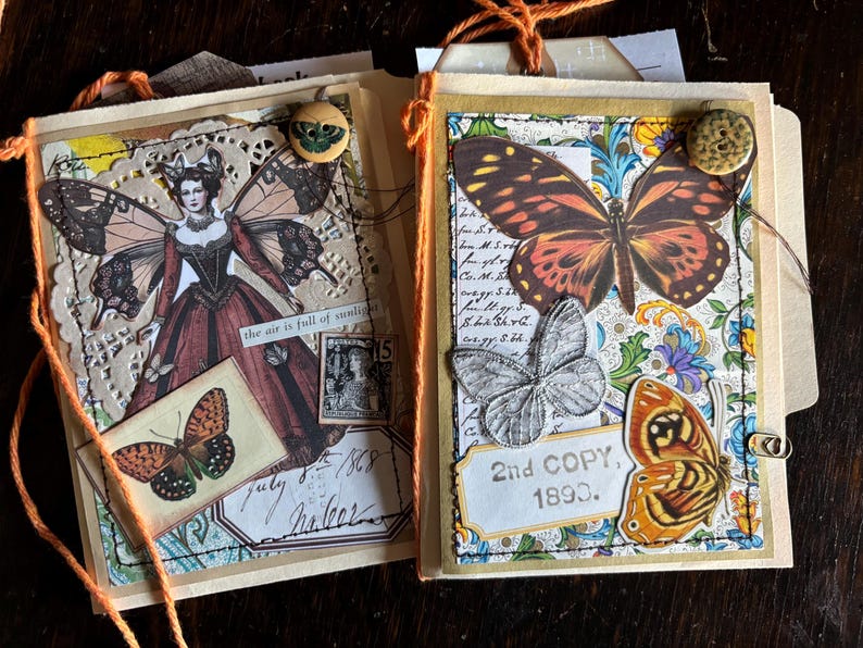 Butterfly Mini Journals, Handmade File Folder, Ephemera Pockets, Charm ...