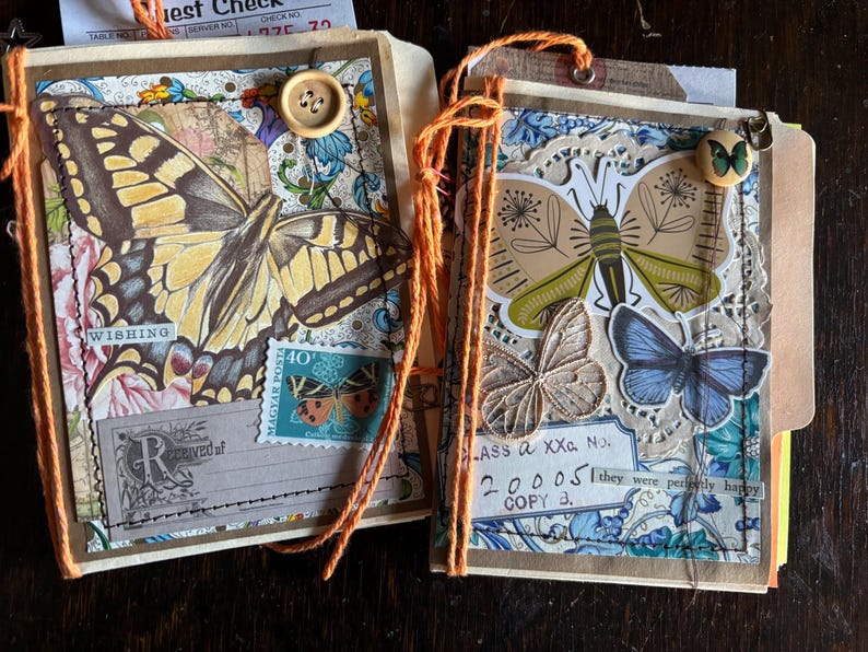 Butterfly Mini Journals, Handmade File Folder, Ephemera Pockets, Charm ...