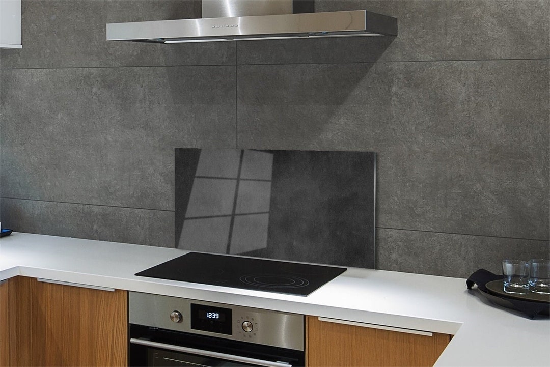 Kitchen Glass Panel, Wall Protector, Black Concrete Backsplash, Onyx ...
