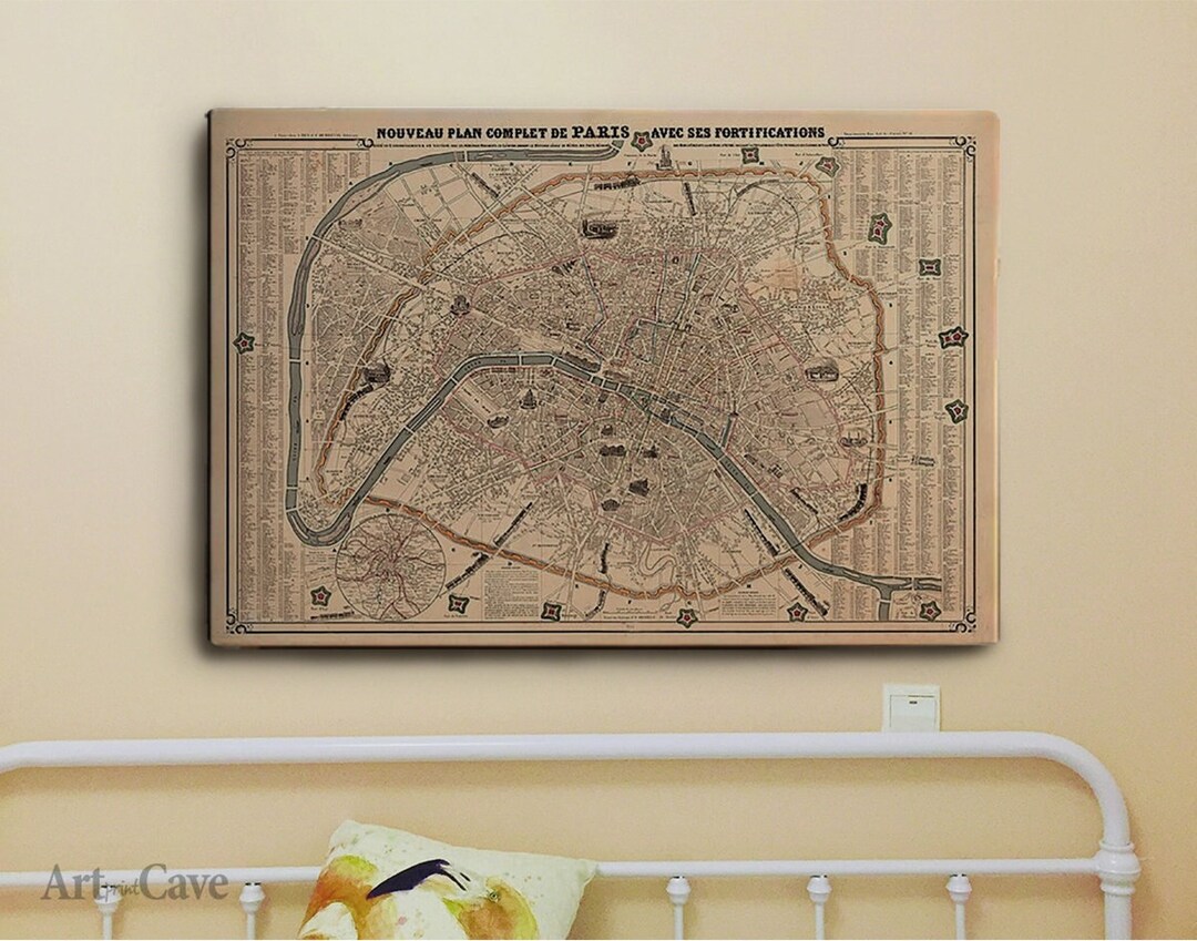 Old Map Paris 1855 Cotton Canvas, Digital Print, Map Poster, Living ...