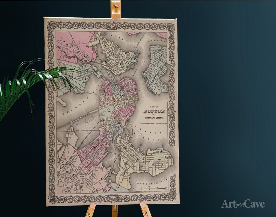 Colton Plan or Map of Boston 1855 Cotton Canvas, Digital Print, Map ...