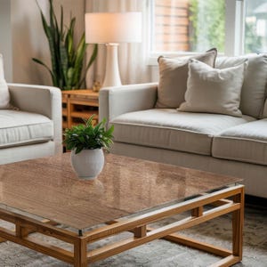 Natural Wood Pattern Glass Table Top, Brown Glass Table Cover, Scratch ...