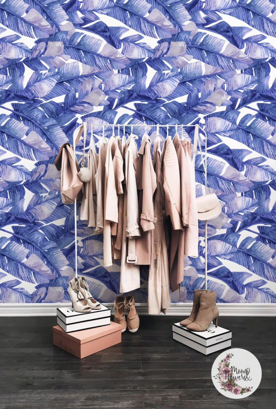 Blue Banana Leaves Wall Mural, Blue Leaves Wall Decor, Leaf Removable ...