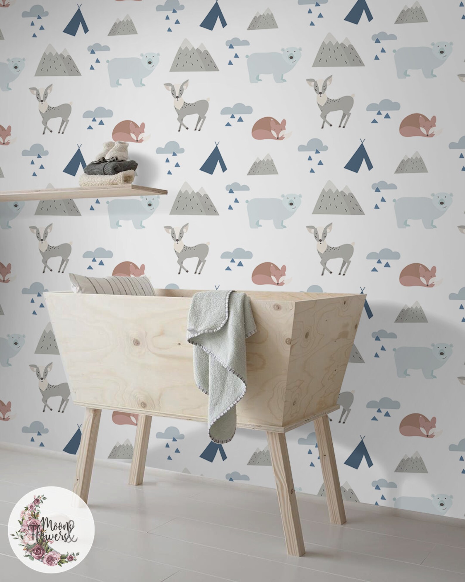 Forest Animals Removable Wallpaper Fox Wall Mural Bear Wall | Etsy