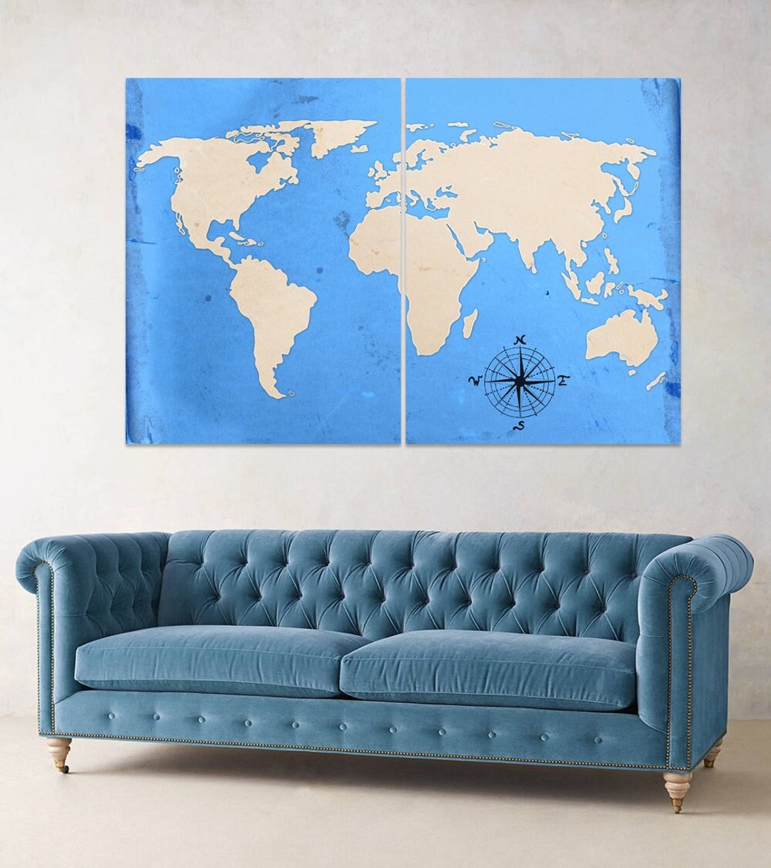 Large World Map, Digital Print, Canvas Decor, Pin Board, Canvas Print ...
