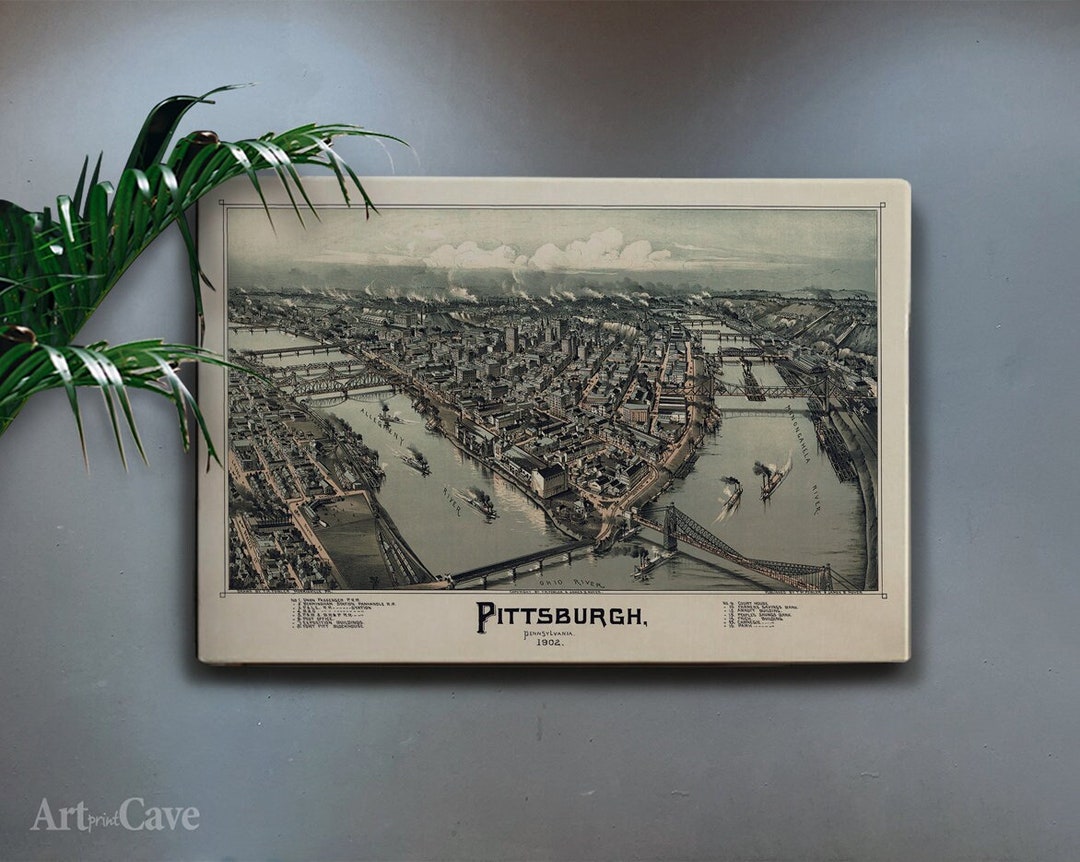 Old Map of Pittsburgh Pennsylvania Cotton Canvas, Digital Print, Map ...