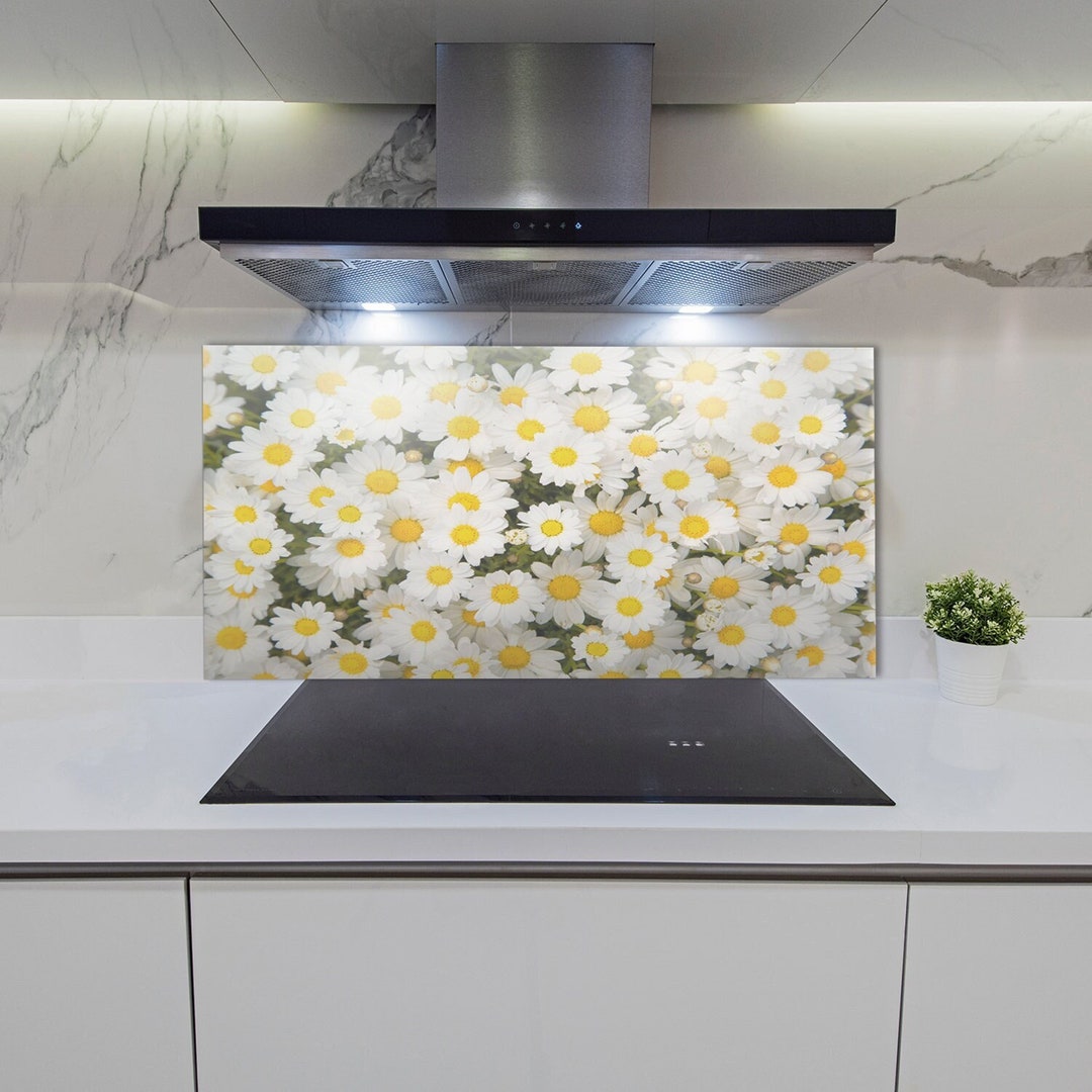 Kitchen Glass Panel, Wall Protector, Daisies Splashback, White Kitchen ...