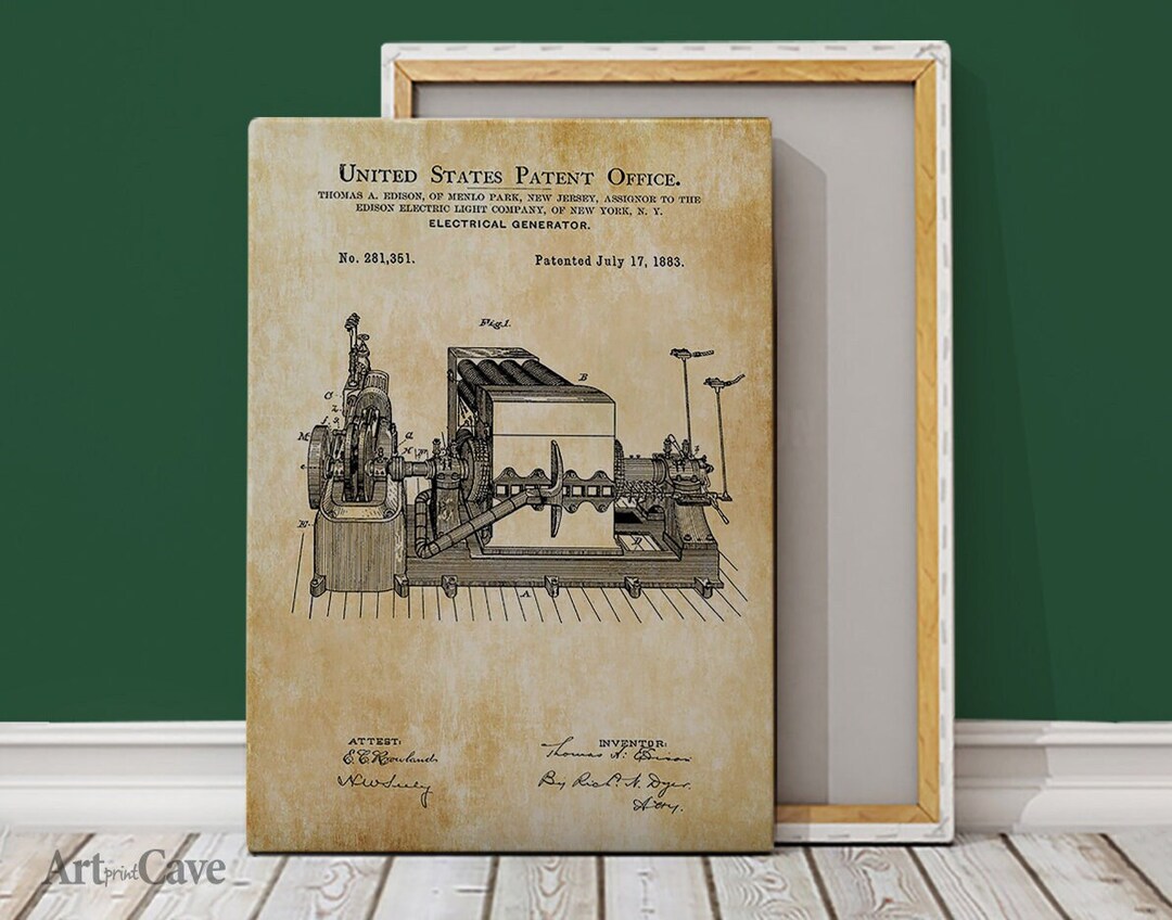 Edison Electric Generator Patent 1883 Cotton Canvas, Digital Print ...
