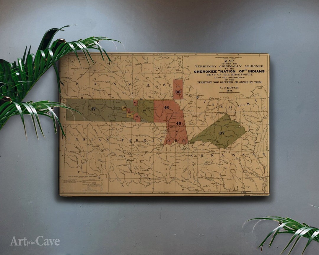 Old Map of Cherokee Nation of Indians Cotton Canvas, Digital Print, Map ...