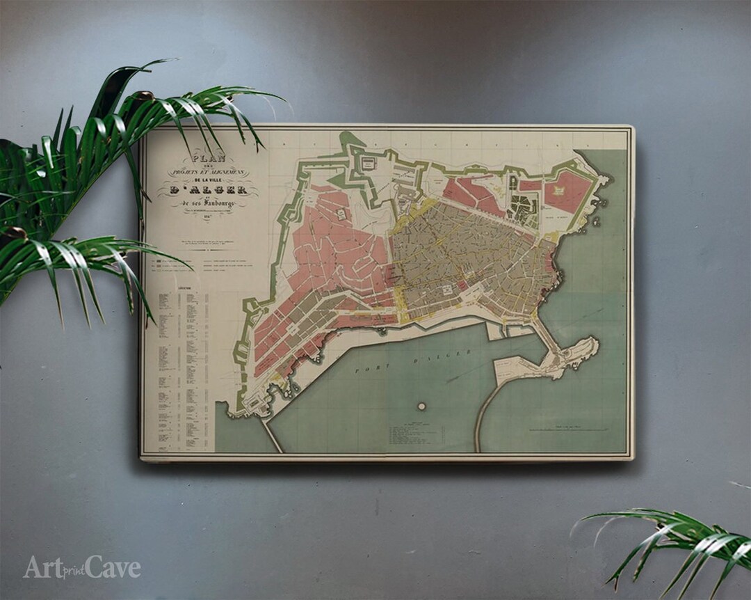 Old Map of Alger 1847 Cotton Canvas, Digital Print, Map Poster, Art ...