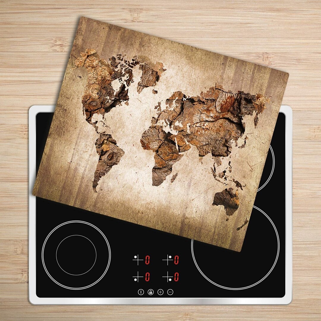 Glass Chopping Board, Wooden Map of the World Chopping Board, Brown ...