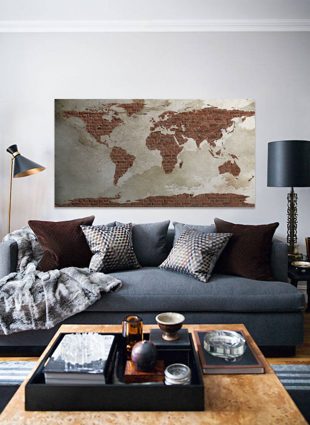 Large World Map, Digital Print, Canvas Decor, Pin Board, Canvas Print ...