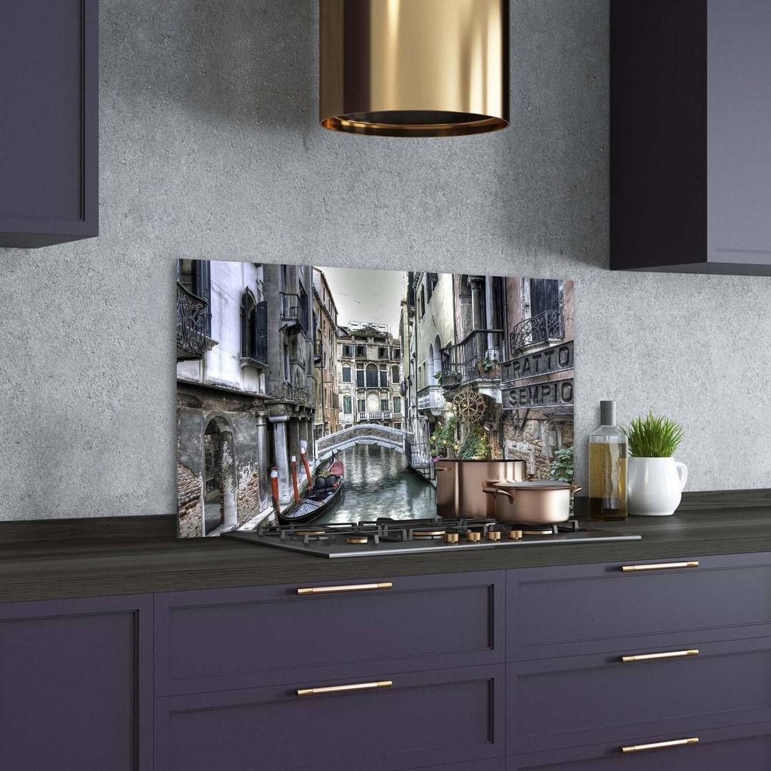 Kitchen Glass Panel, Wall Protector, Venice City Splashback, Gray ...