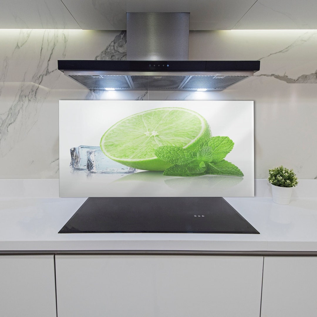 Kitchen Glass Panel, Wall Protector, Lime With Mint Splashback, Green ...