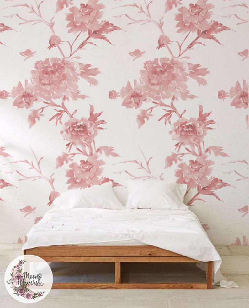 Pastel Floral Wall Decor, Flowers Wall Mural, Watercolor Removable ...