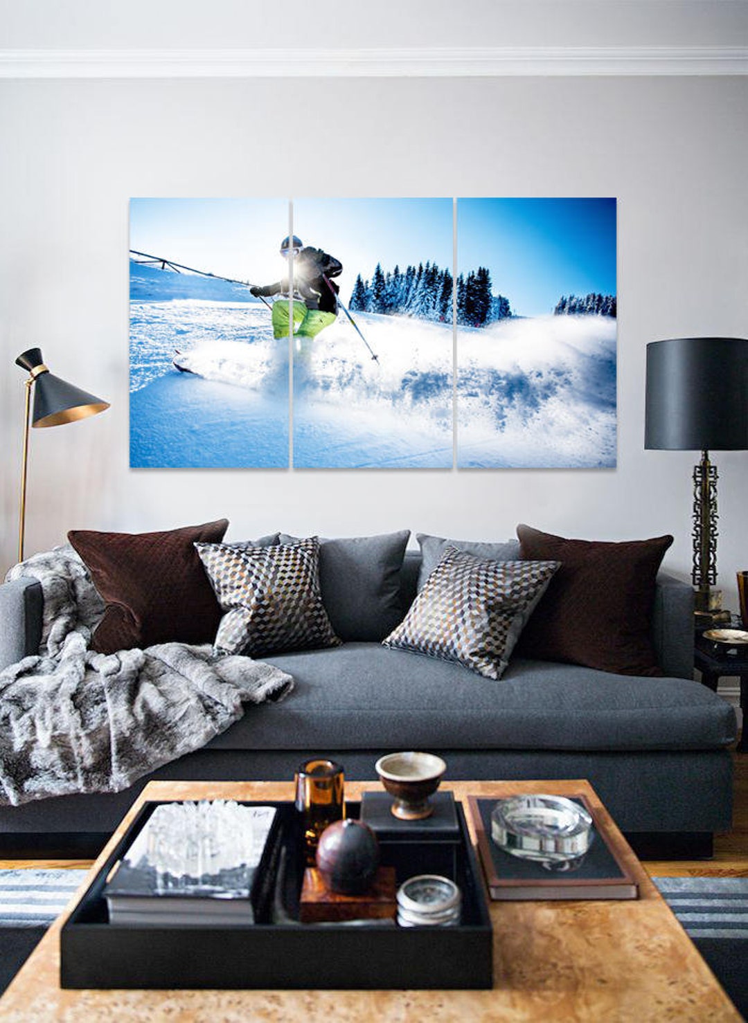 Ski Downhill Poster Print, Framed Large Print, Wall Art Hanging ...