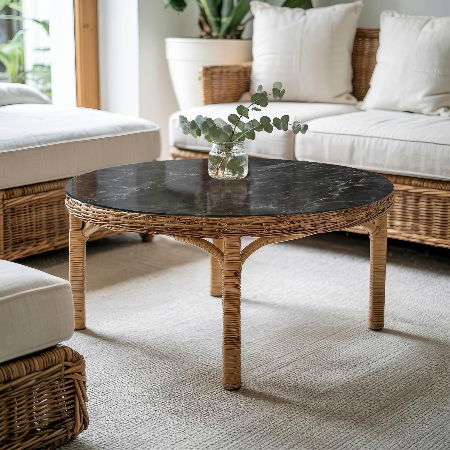 Marble Pattern With Veins Glass Table Top, Black Round Glass Table ...