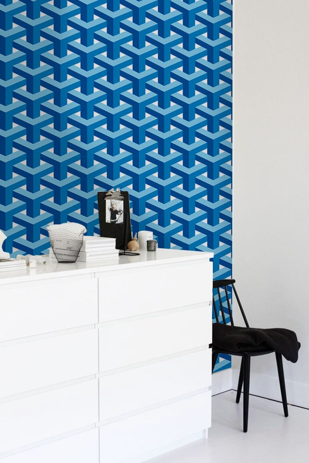 Charming Wallpaper Removable Mural, Escher Removable Wallpaper Blue and ...