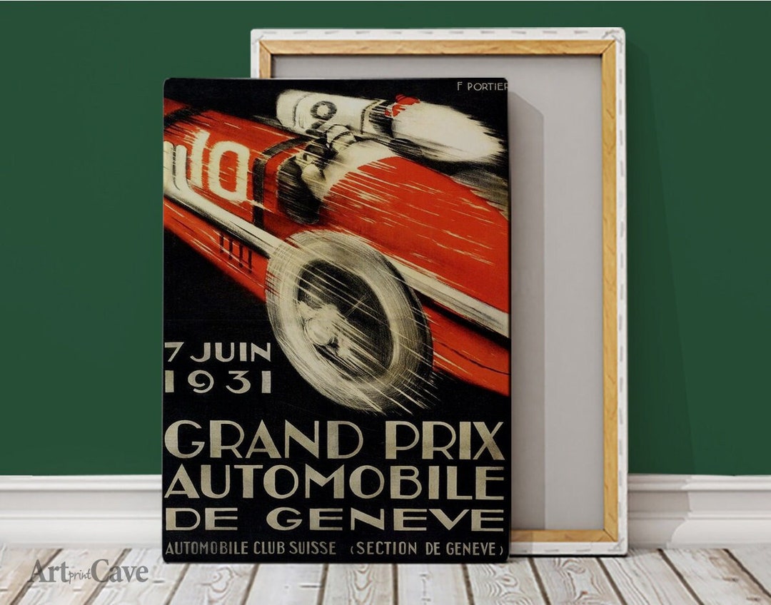 Retro Poster Grand Prix Automobile De Geneve Cotton Canvas, Digital ...