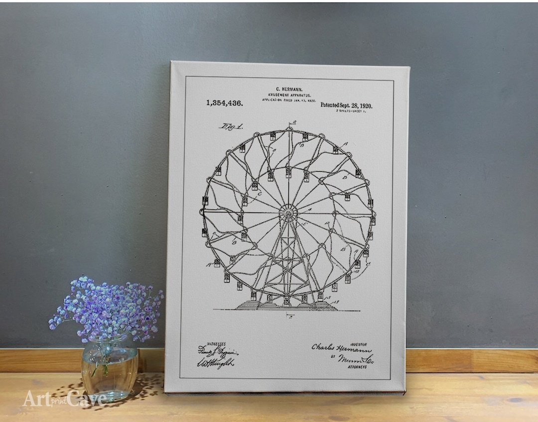Ferris Wheel Hermann Patent 1920 Cotton Canvas, Digital Print, Patent ...
