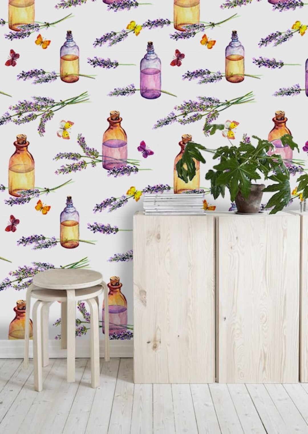 Removable Mural, Oil Perfume Bottles Lawender Flowers Removable ...