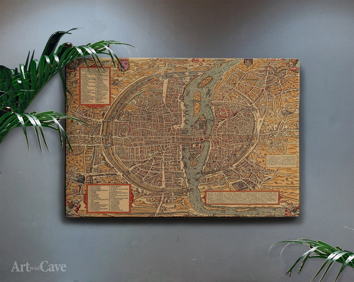 Map of Paris 1575 Cotton Canvas, Digital Print, Map Poster, Wall ...