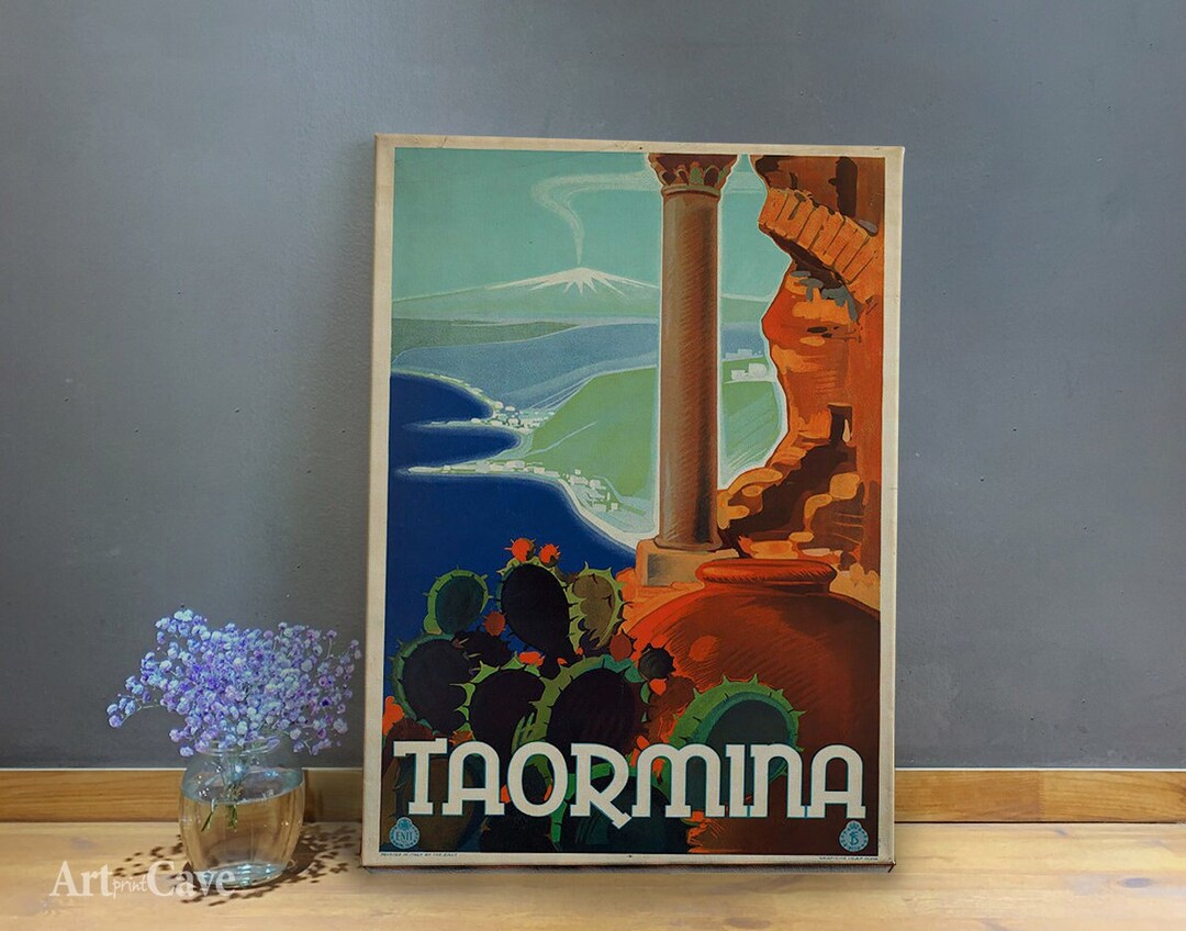 Taormina Italy Travel Poster Cotton Canvas, Digital Print, Retro Travel ...