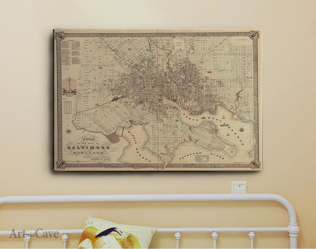 Old Map of Baltimore Maryland 1851 Cotton Canvas, Digital Print, Map ...