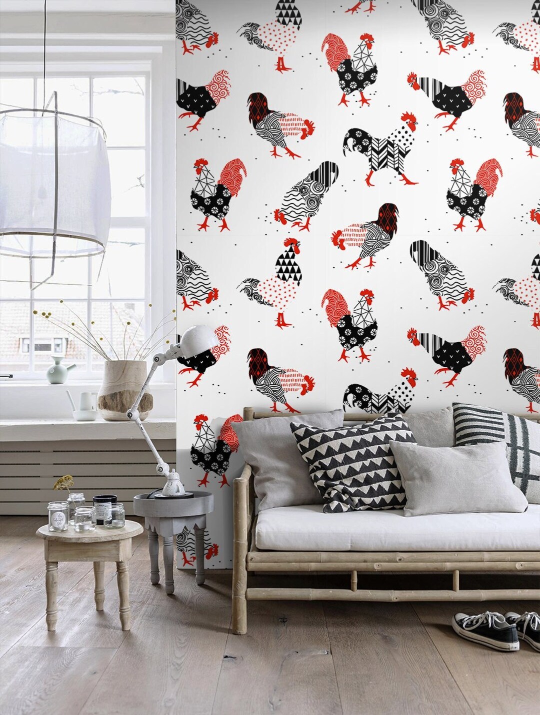 Charming Wallpaper Removable Mural, Roosters Removable Wallpaper Black ...