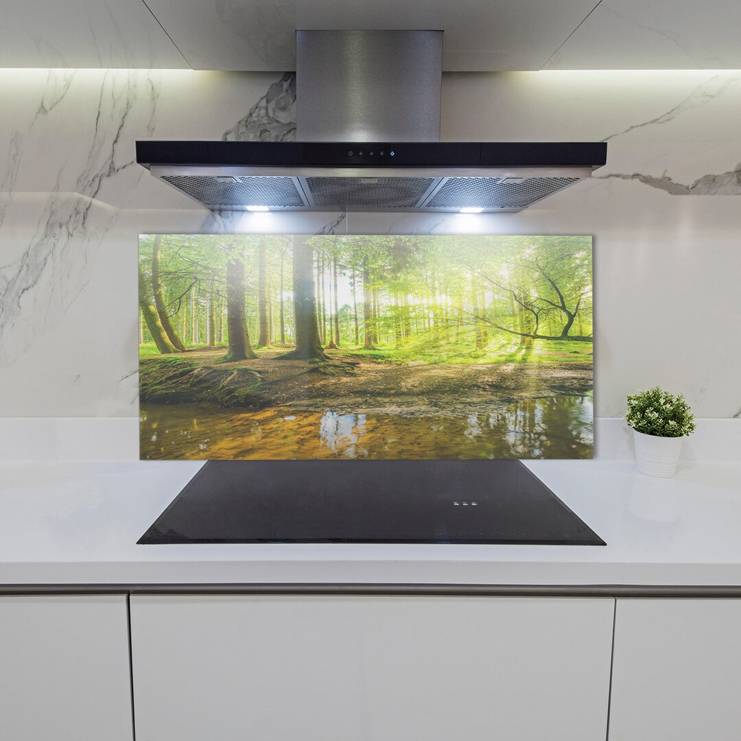 Kitchen Glass Panel, Wall Protector, Rays of the Sun in the Forest ...
