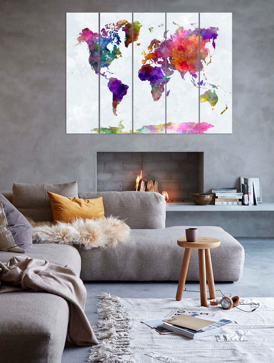 Large World Map, Digital Print, Canvas Decor, Pin Board, Canvas Print ...