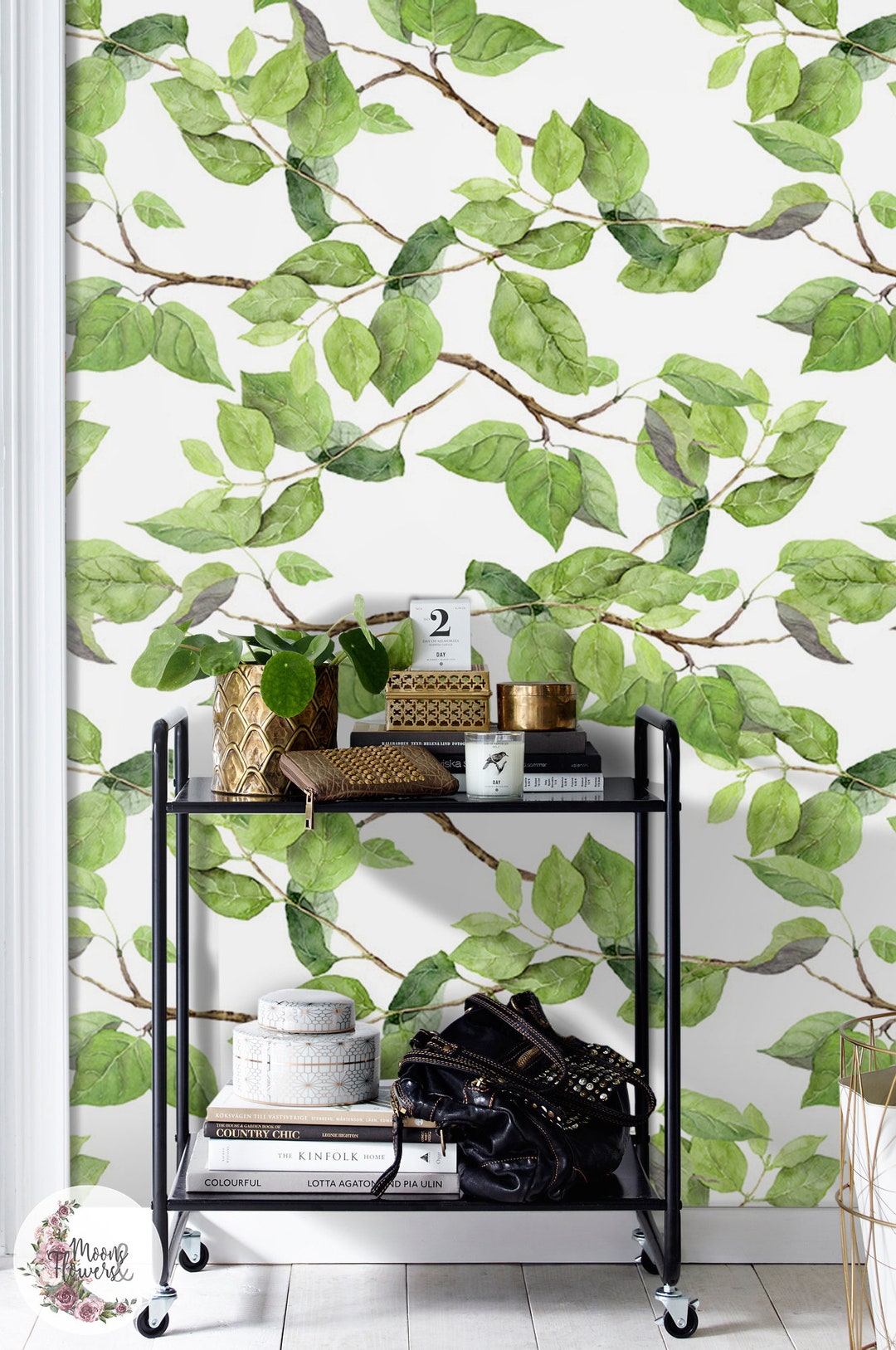 Spring Leaves verwijderbaar behang, groen berkenblad muurdecor ...