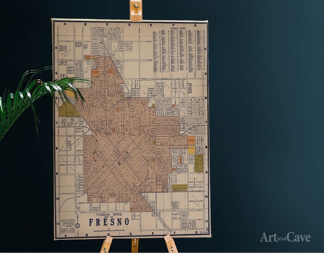 Old Map Fresno California 1920 Cotton Canvas, Digital Print, Map Poster ...