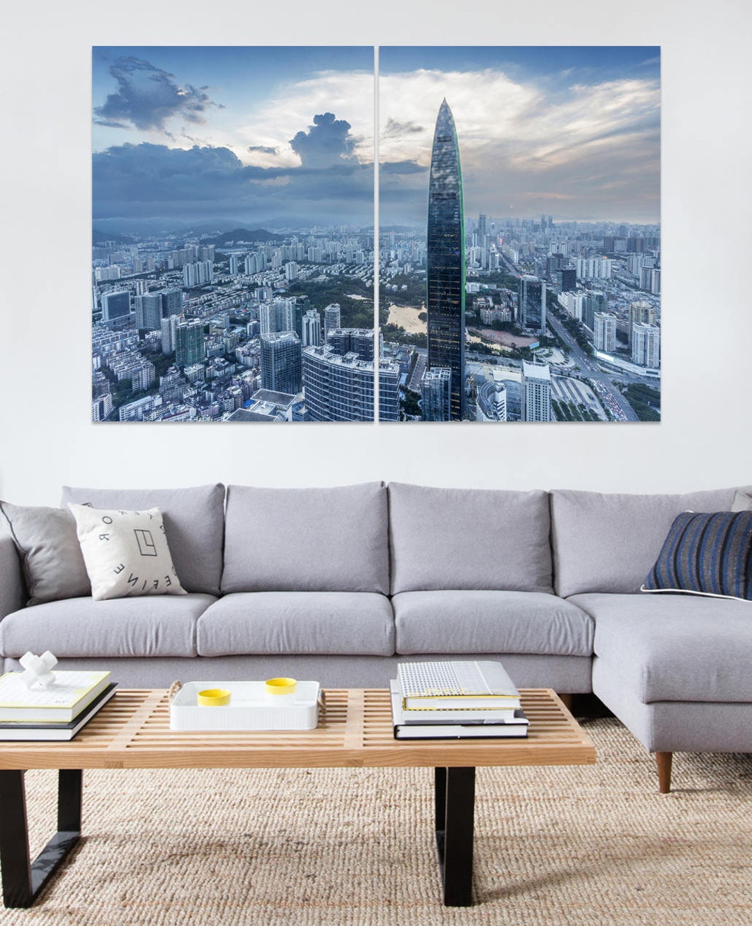 Modern City Wall Art Hanging, Skyline, Cityscape Printable, Metropolis ...