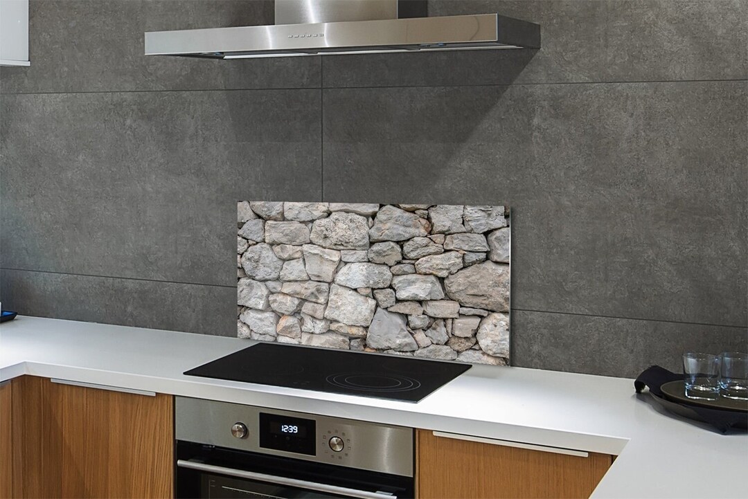 Kitchen Glass Panel, Wall Protector, Wall Made of Stones Kitchen ...
