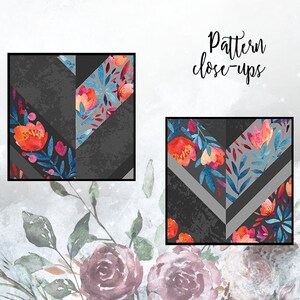 Chevron Retro Flowers Wall Decor, Watercolor Wall Mural, Leaves ...