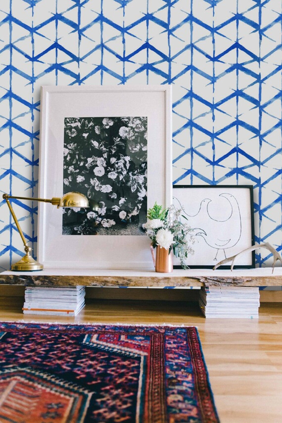Charming Wallpaper Removable Mural, Shibori Indigo Removable Wallpaper ...