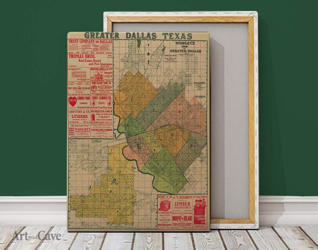Old Map Dallas 1900 Texas Cotton Canvas, Digital Print, Map Poster ...