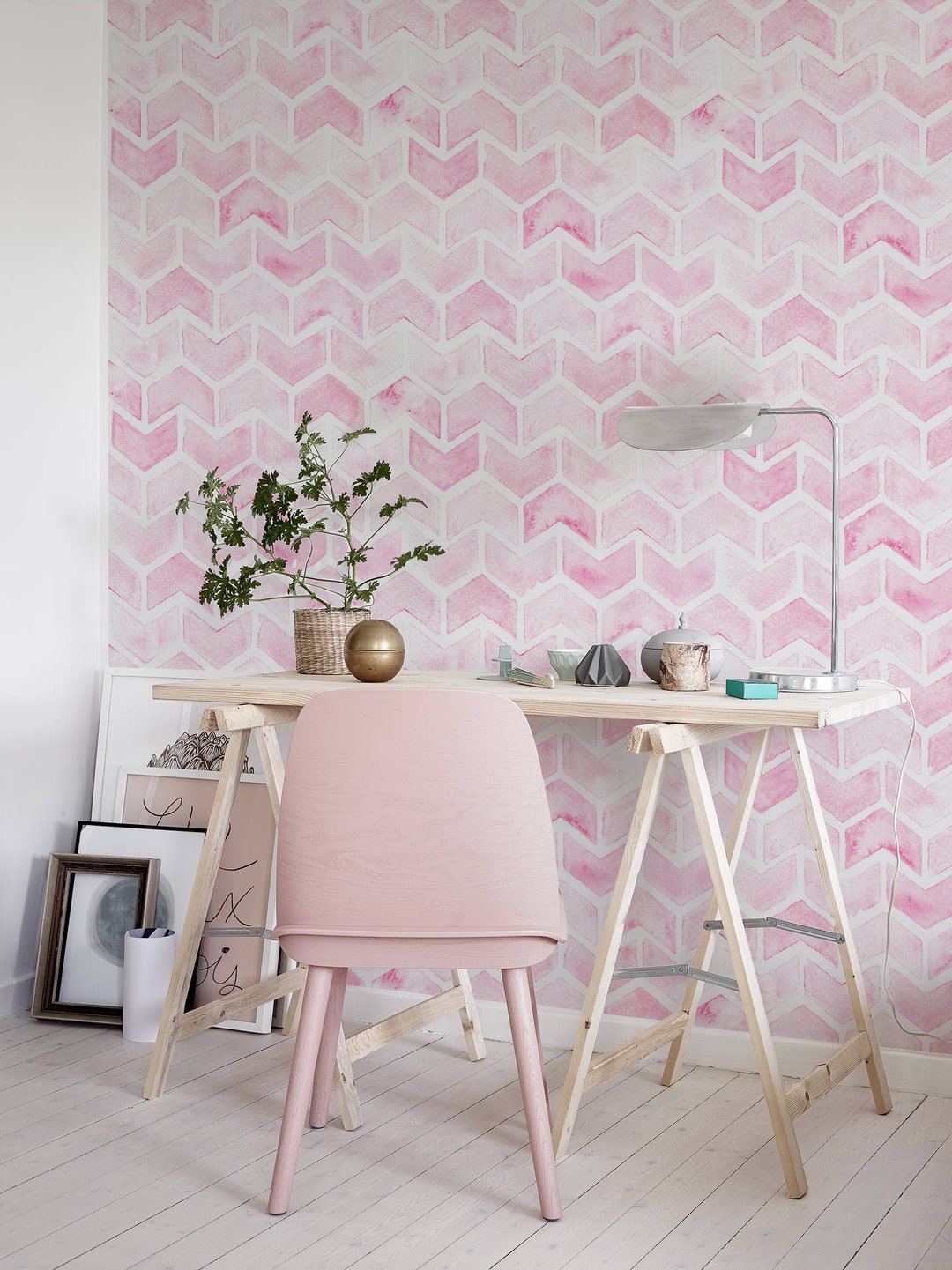 Watercolor Chevron Removable Wallpaper, Geometric Wall Mural, Pastel ...