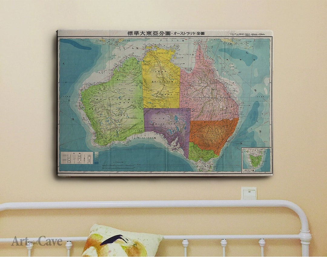 Old Map of World War II Japanese Aeronautical Map of Australia Cotton ...