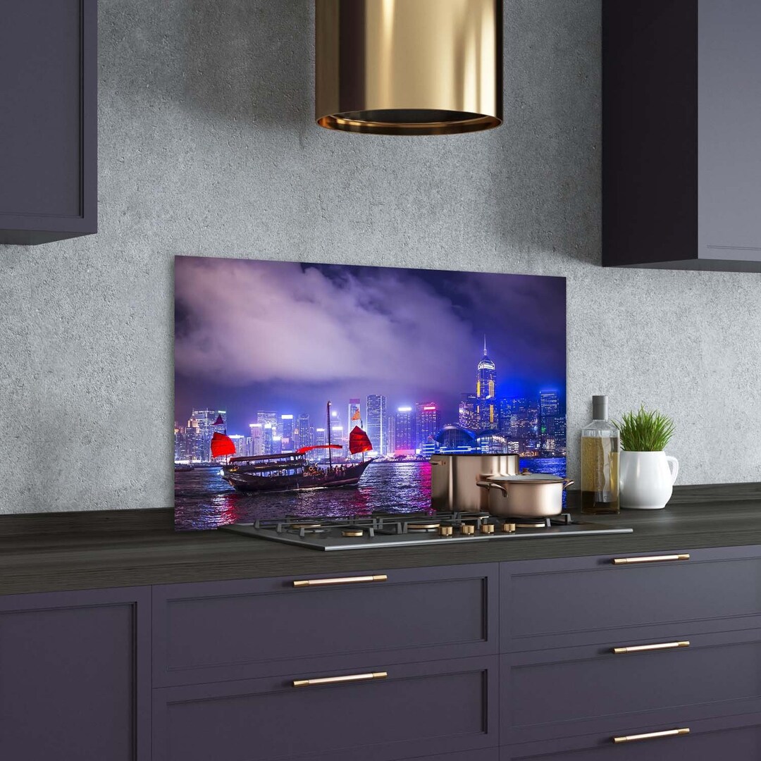 Kitchen Glass Panel, Wall Protector, Hong Kong by Night Splashback ...