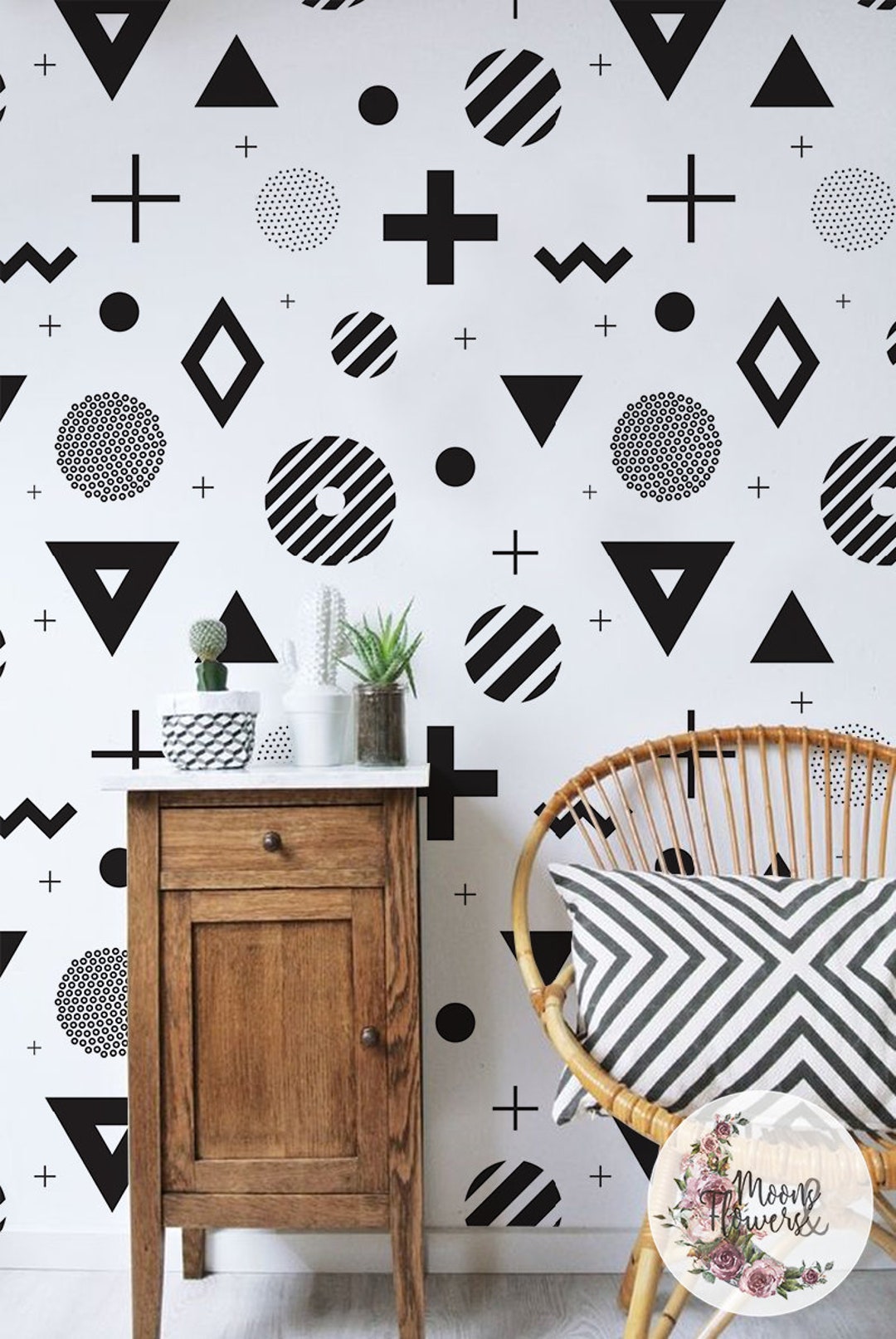 Abstract Geometric Removable Wallpaper, Simple Wall Mural, Scandinavian ...